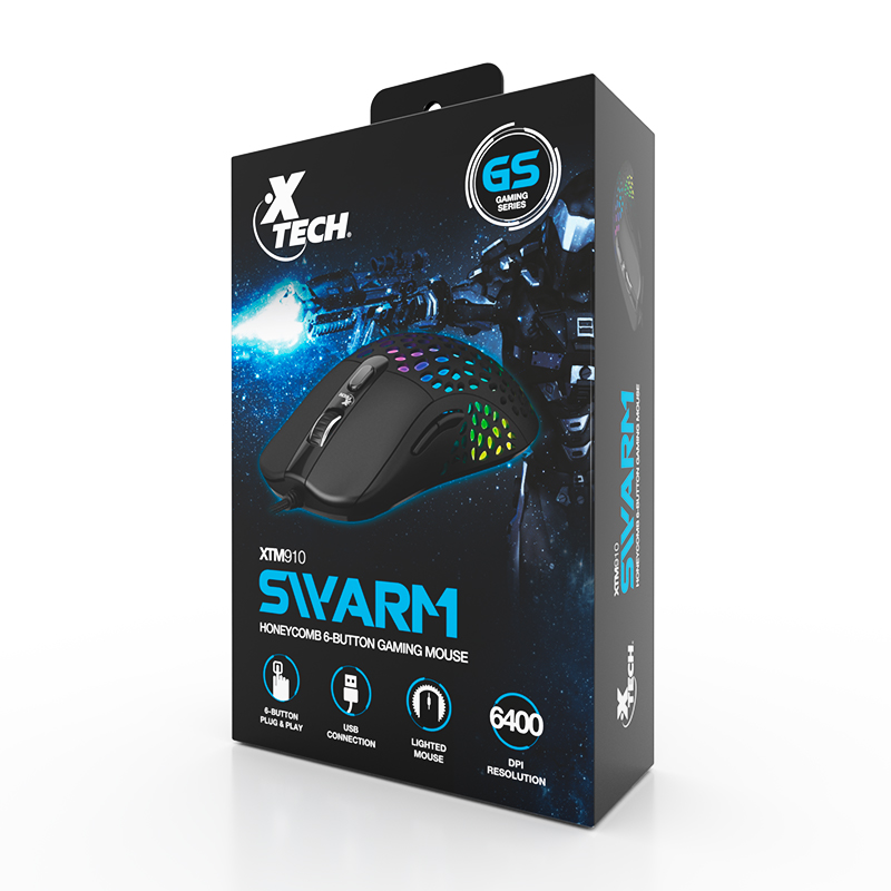 Xtech Swarm| Mouse tipo panal de abejas cableado de 6 botones para videojuegos XTM-910 Donde ...